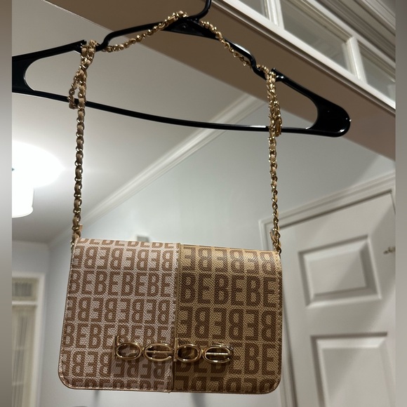 bebe | Bags | Bebe Logo Crossbody Bag In Tan And Gold | Poshmark
